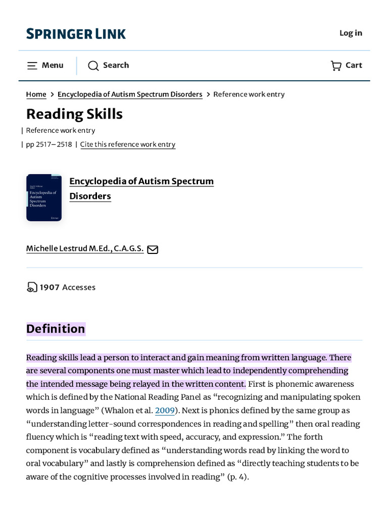 Reading Skills - SpringerLink | PDF