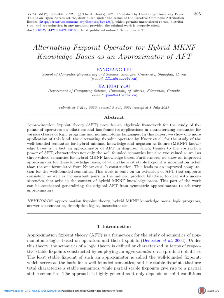 Alternating Fixpoint Operator For Hybrid MKNF Knowledge Bases As An Approximator of Aft | PDF ...