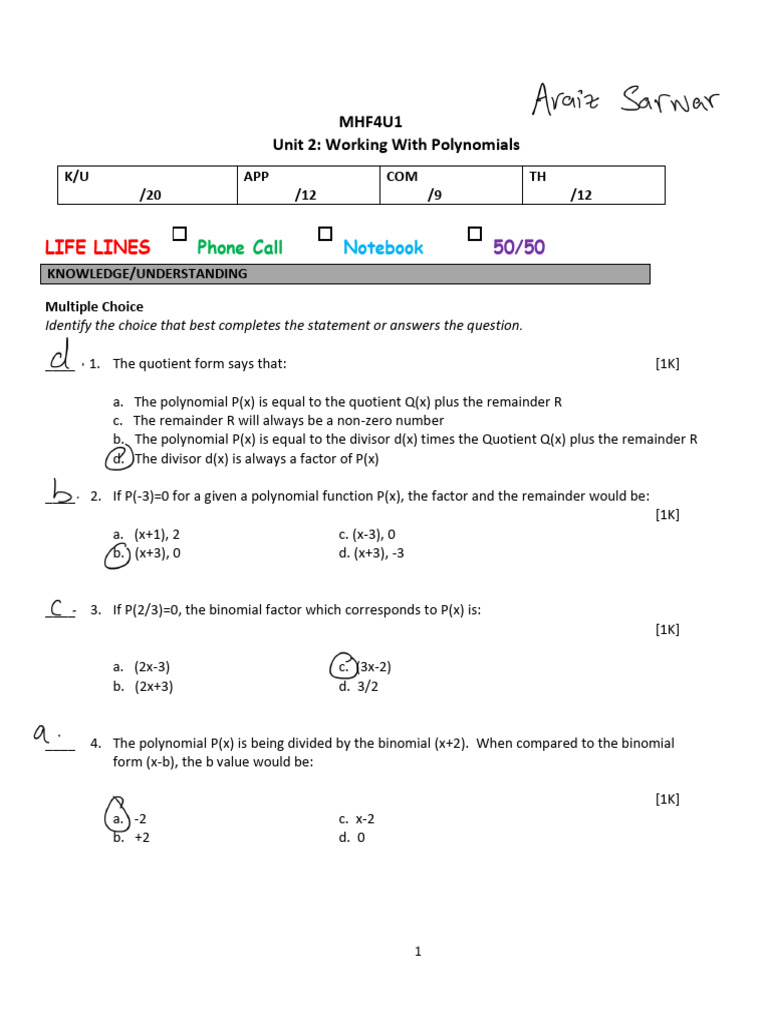 Test 2 Working With Polynomials 1PDF 240114 041209 | PDF ...