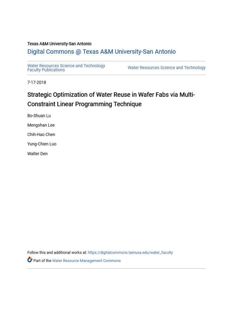 Water Reuse Optimization in Wafer Fabs | PDF | Reclaimed Water | Water