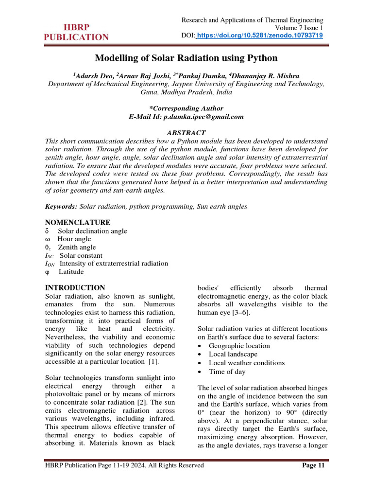 Python Modeling of Solar Radiation | PDF | Sun | Physical Phenomena