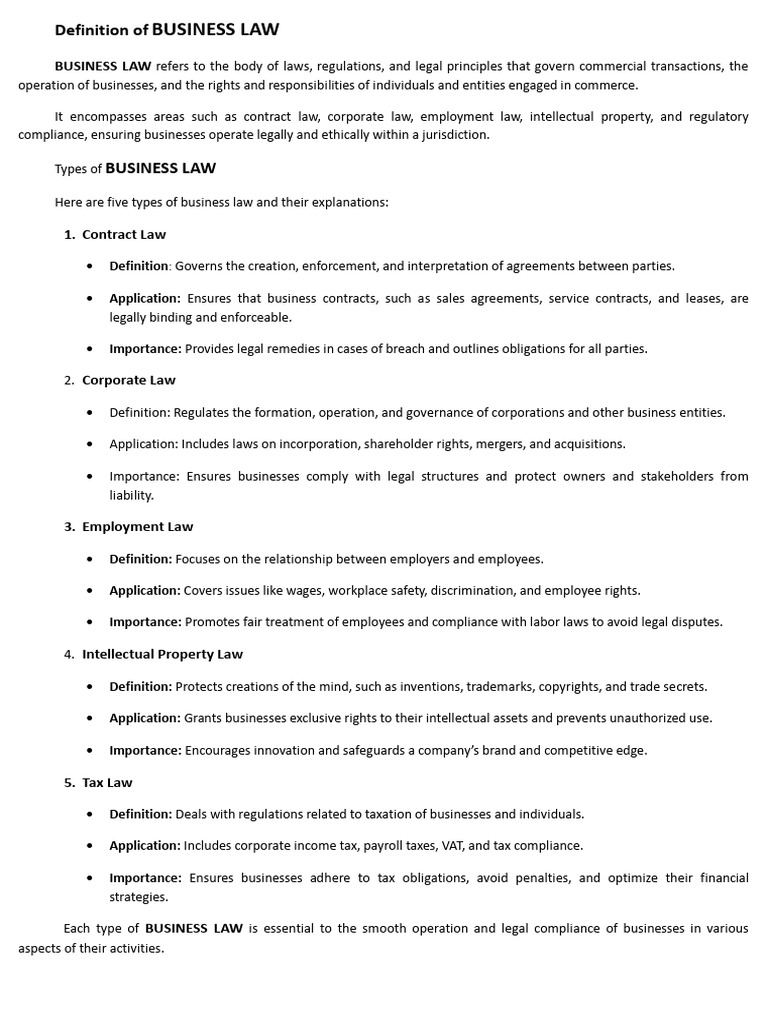 Definition of Business Law-1 | PDF | Corporate Law | Taxes