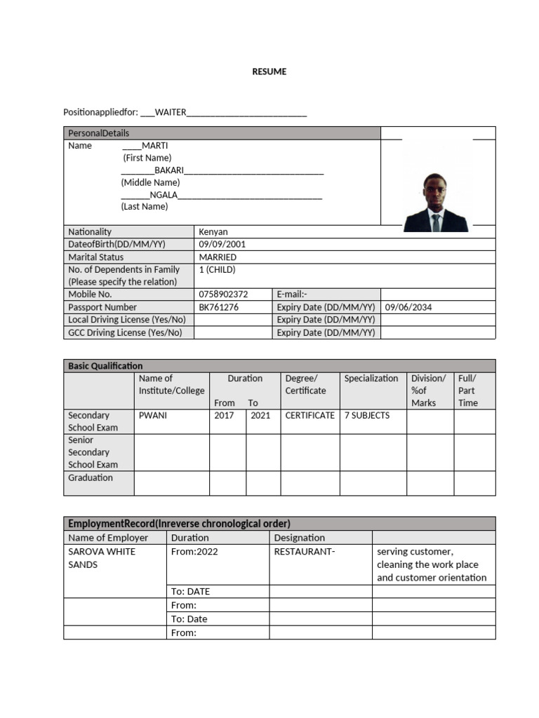 MARTIN BAKARI NGALA | PDF | Restaurants | Waiting Staff