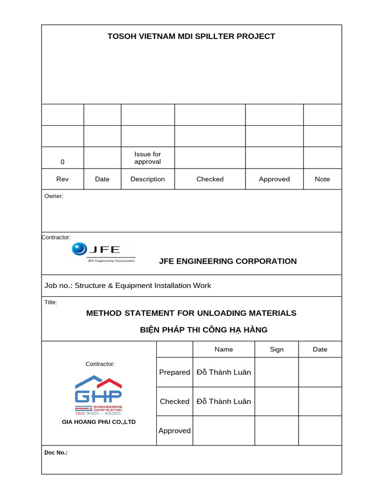 Method Statements For Unloading Materials | PDF | Personal Protective Equipment | Crane (Machine)