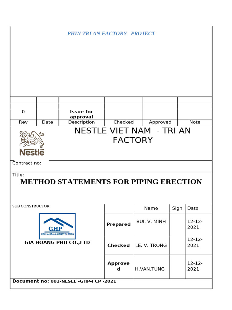 Method Statements For Piping Erection | PDF | Valve | Pipe (Fluid ...