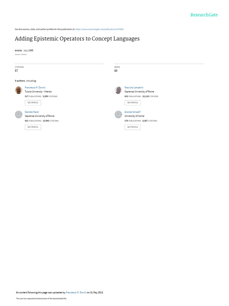 1992 - Adding Epistemic Operators To Concept Languages | PDF | Interpretation (Logic) | Knowledge
