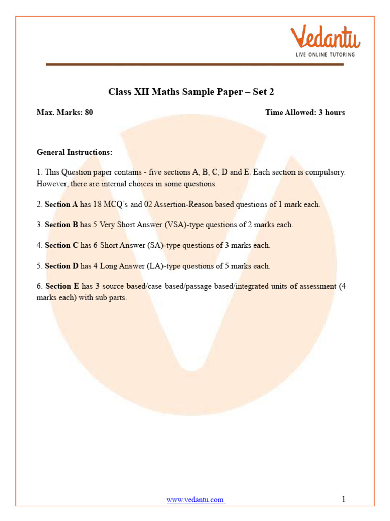 Class XII Maths Sample Paper Set 2 | PDF | Trigonometric Functions | Matrix (Mathematics)