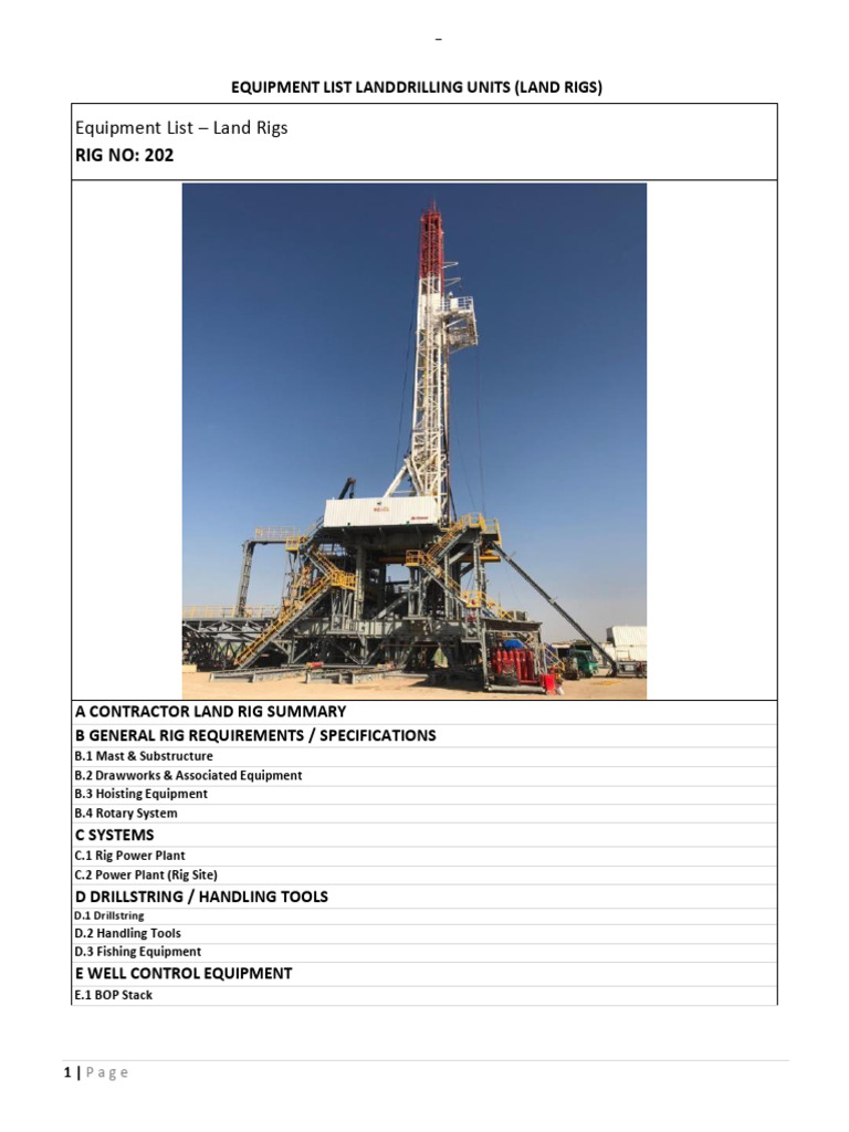 Iraq Rig 202 - Equipment Lists and Specification | PDF | Pump