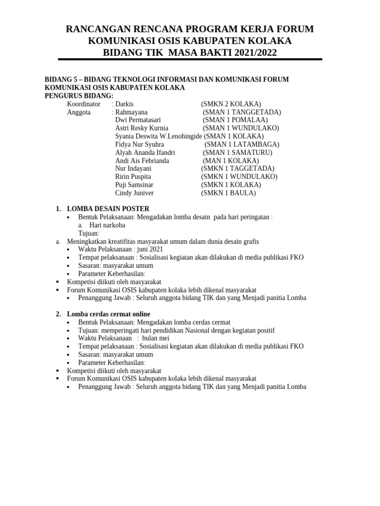 Rancangan Program Kerja Tik | PDF