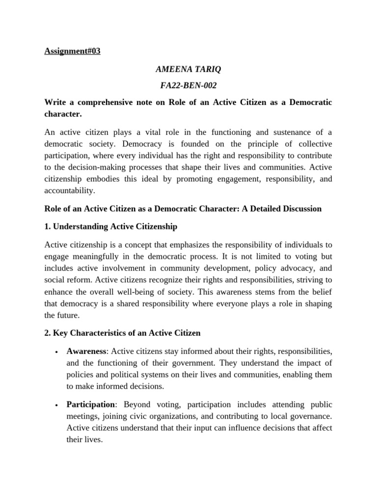 Assignment 3-Active Citizen | PDF | Citizenship | Democracy