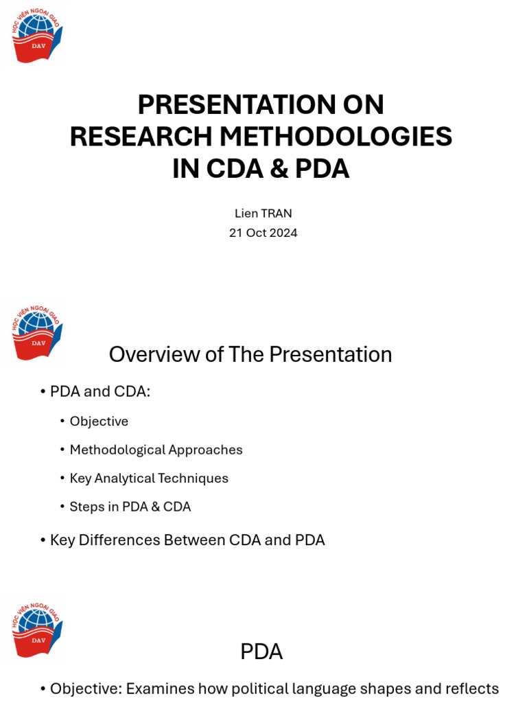 RESEARCH METHODOLOGIES IN CDA & PDA (Dr. Lien) | PDF | Discourse | Methodology