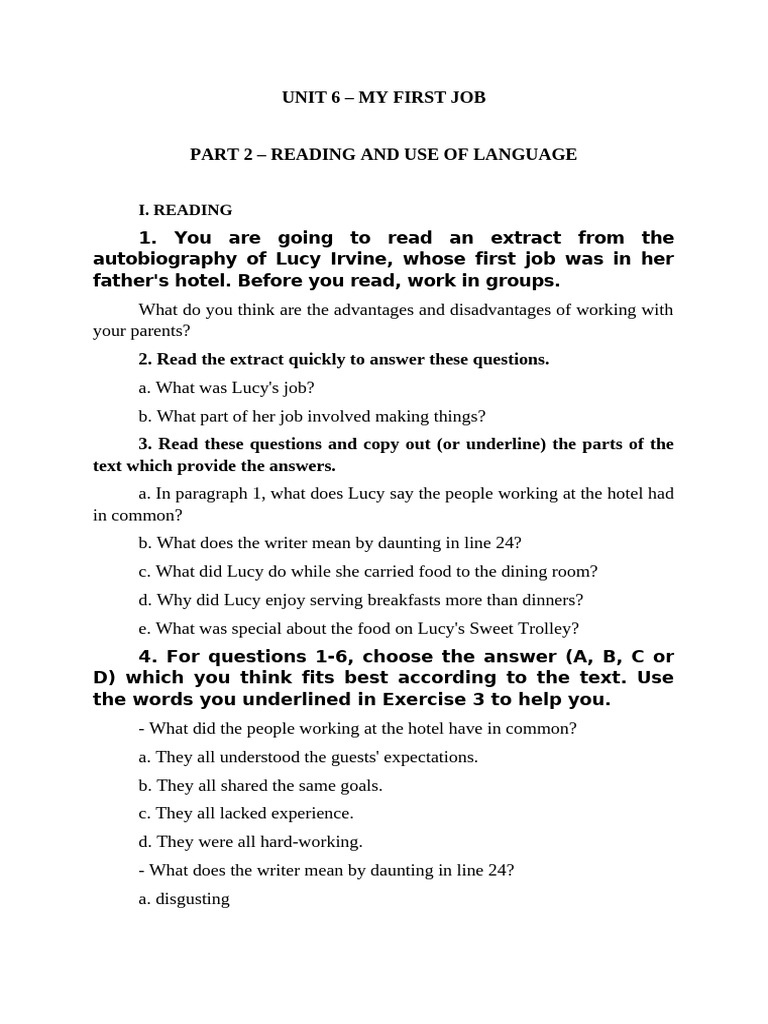 Lucy Irvine's First Job Insights | PDF