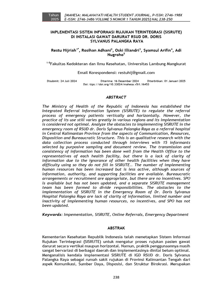 IMPLEMENTASI SISTEM INFORMASI RUJUKAN TERINTEGRASI (SISRUTE) | PDF
