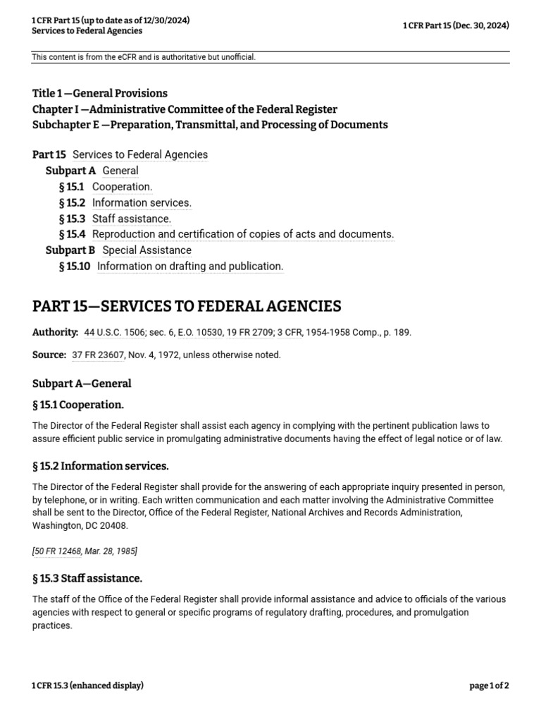 1 CFR Part 15 (Up To Date As of 12-30-2024) | PDF | Code Of Federal ...
