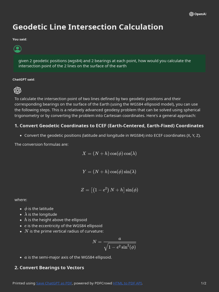 Geodetic Line Intersection Calculation | PDF | Latitude | Geodesy