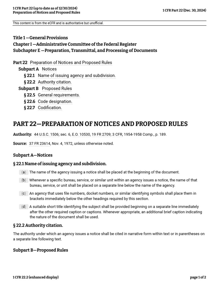 Preparation of Notices & Proposed Rules | PDF | Code Of Federal ...