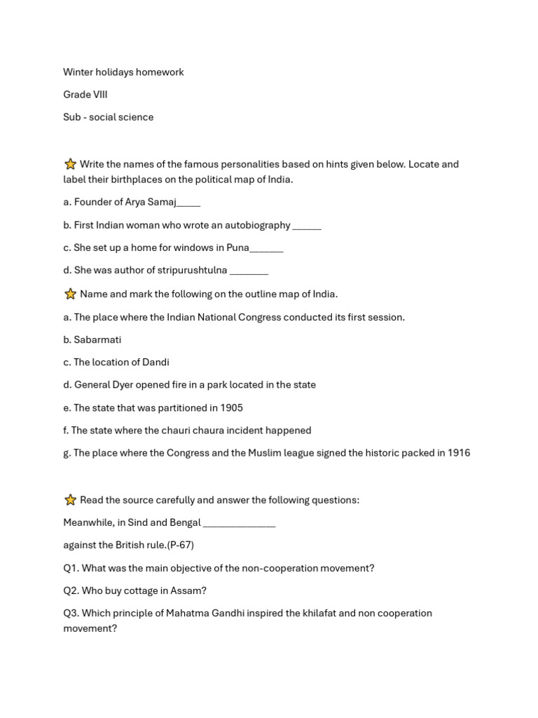 Grade VIII Social Science Winter Homework | PDF