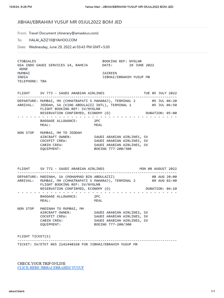 JIBHAI_EBRAHIM YUSUF MR 05JUL2022 BOM JED | PDF | Transport Safety | Aviation Accidents And ...
