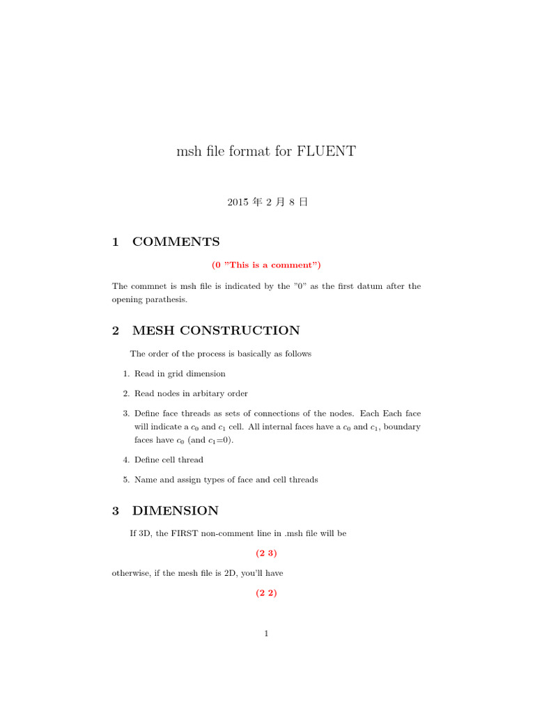 FLUENT .msh File Format Guide | PDF