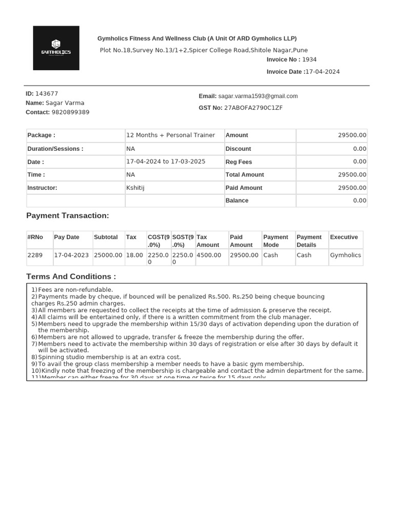 Gym_receipt | PDF | Receipt | Payments