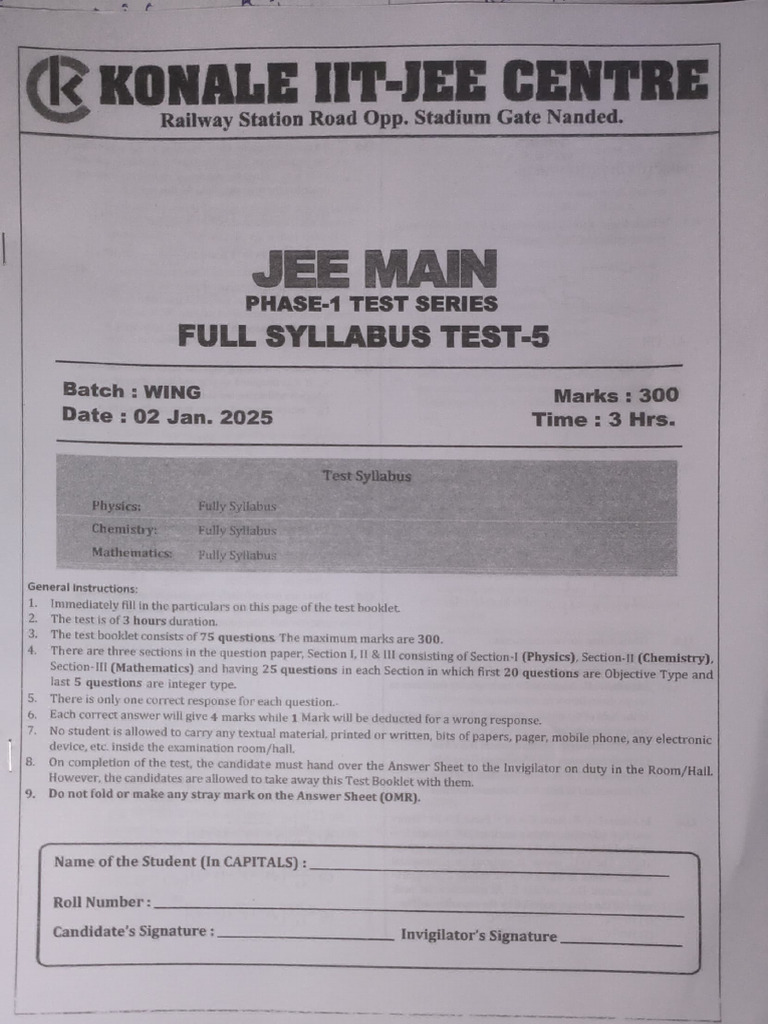 IIT-JEE Full Syllabus Test 5 | PDF | Gases | Physical Quantities