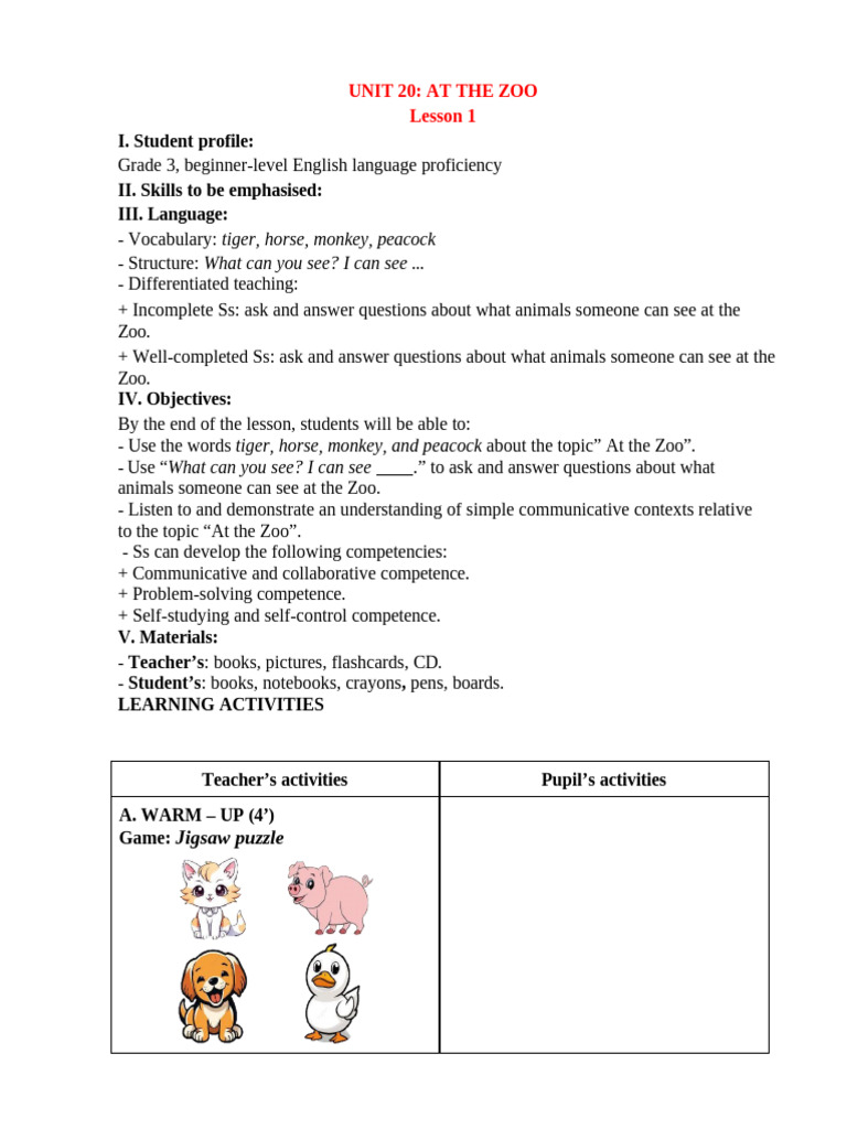 Unit 20. At the zoo. | PDF | Vocabulary | Cognitive Science