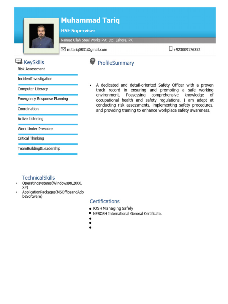 n cv | PDF | Occupational Safety And Health | Safety