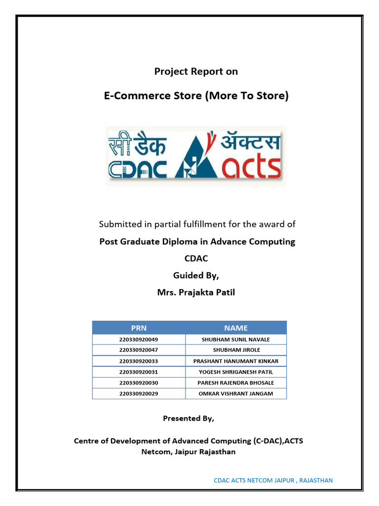 Proect Report More To Stoe Final2 | PDF | E Commerce | Online Shopping