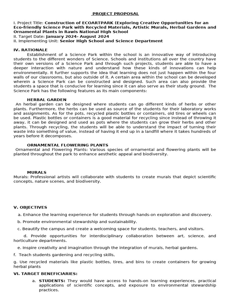 Construction of Ecopark Project Proposal | PDF | Recycling | Parks