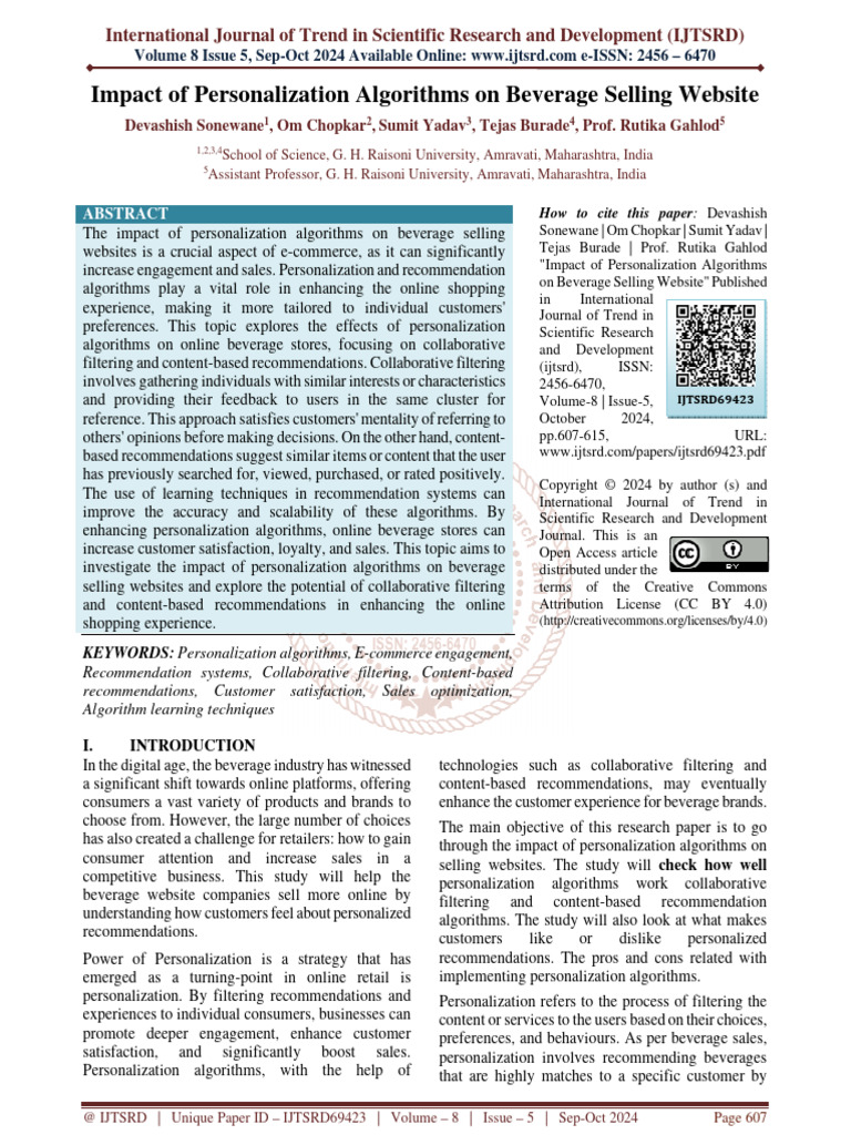 Impact of Personalization Algorithms on Beverage Selling Website | PDF ... Impact of Personalization Algorithms on Beverage Selling Website | PDF ...