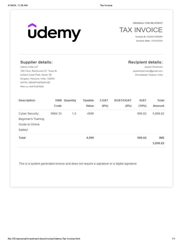 Training Tax Invoice | PDF