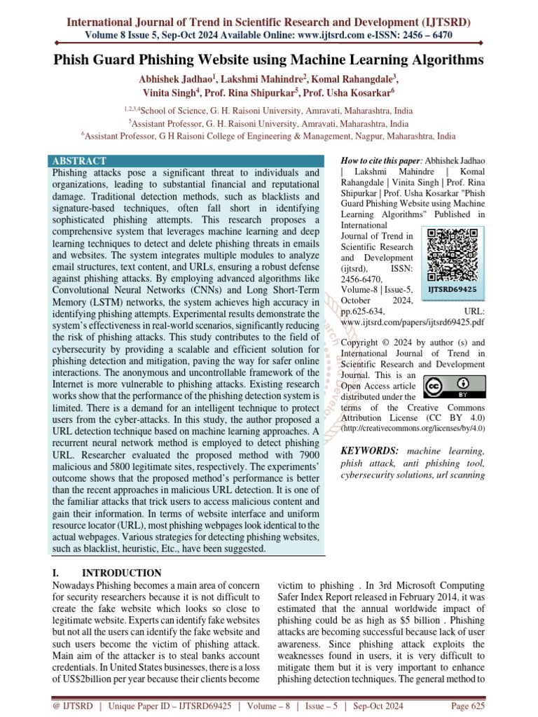 Phish Guard Phishing Website using Machine Learning Algorithms | PDF | Phishing | Machine Learning