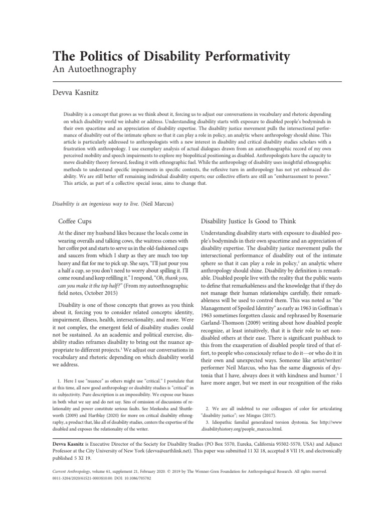 Disability Performativity | PDF | Disability | Anthropology
