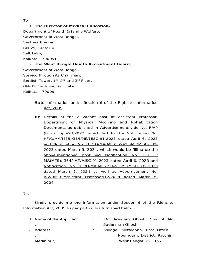 RTI Letter Arindam Ghosh | PDF | Justice | Crime & Violence