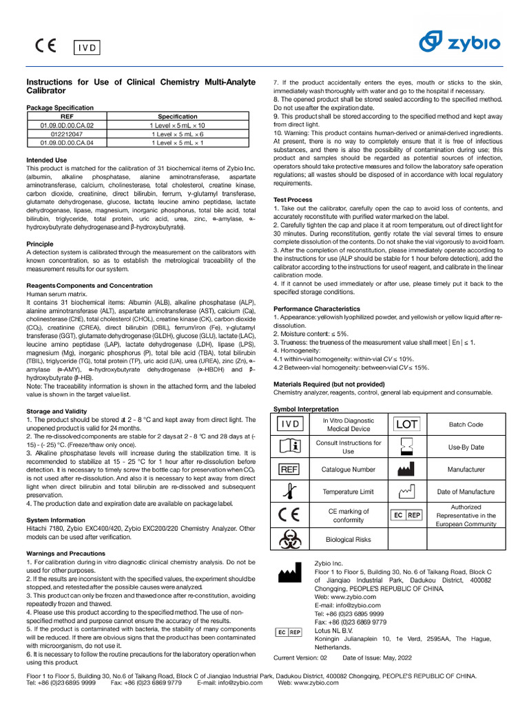 Clinical Chemistry Multi-analyte Calibrator-Instructions of Use | PDF Clinical Chemistry Multi-analyte Calibrator-Instructions of Use | PDF