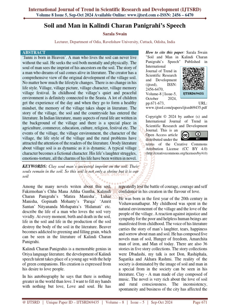Soil and Man in Kalindi Charan Panigrahi's Speech | PDF