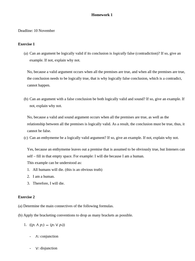 Logic Homework Exercises and Solutions | PDF | Argument | Mathematical Logic