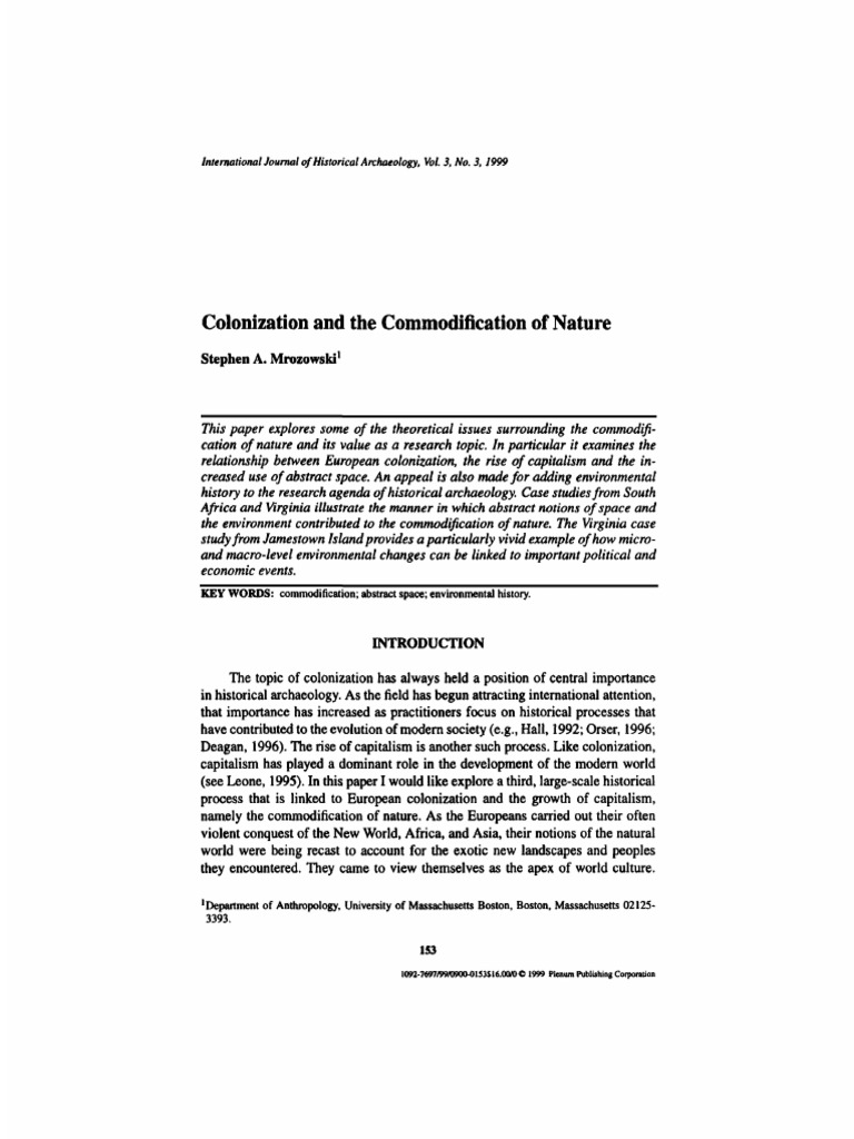 Colonization and The Commodification of Nature | PDF | Jamestown ...