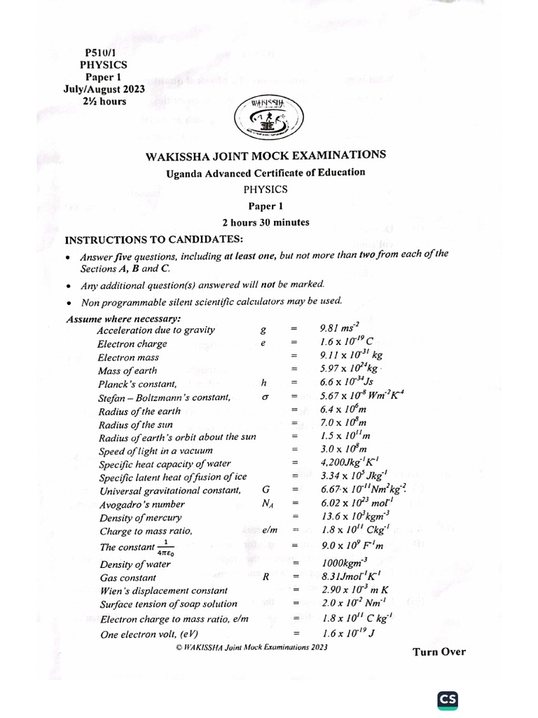 Wakissha Physics p1 2023 (1) | PDF