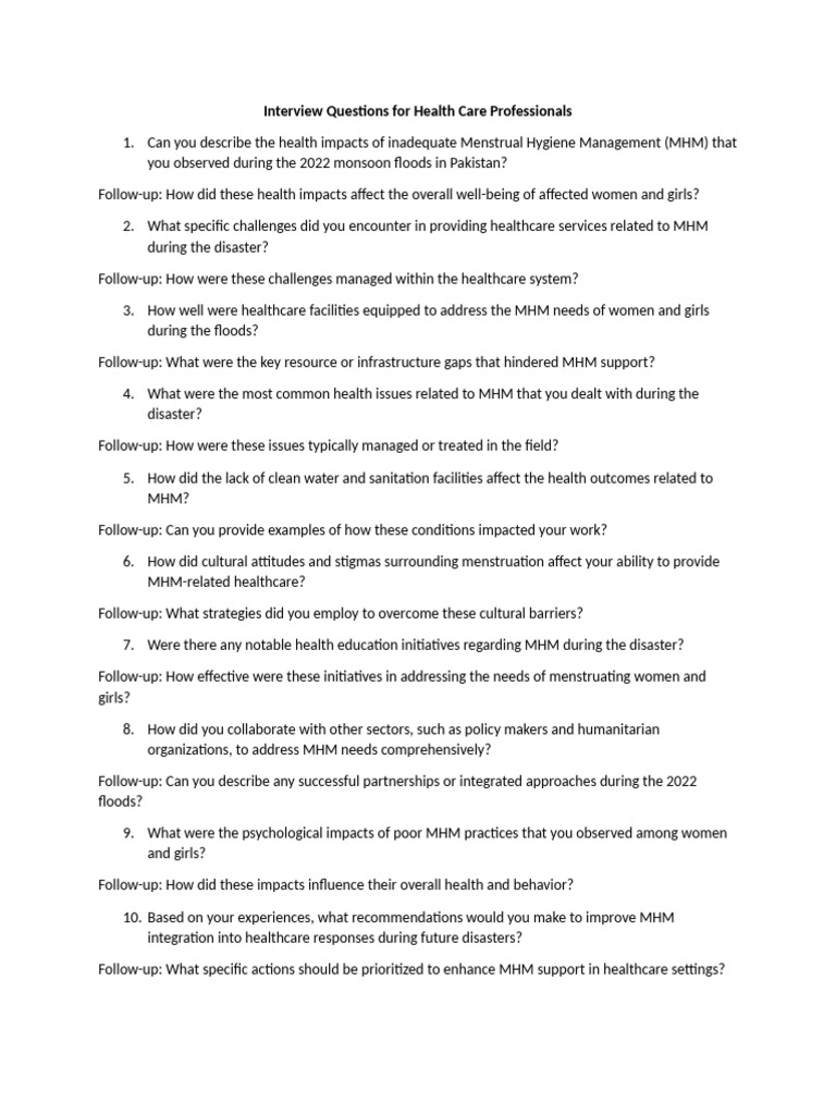 Interview Questions For Health Care Professionals Pdf