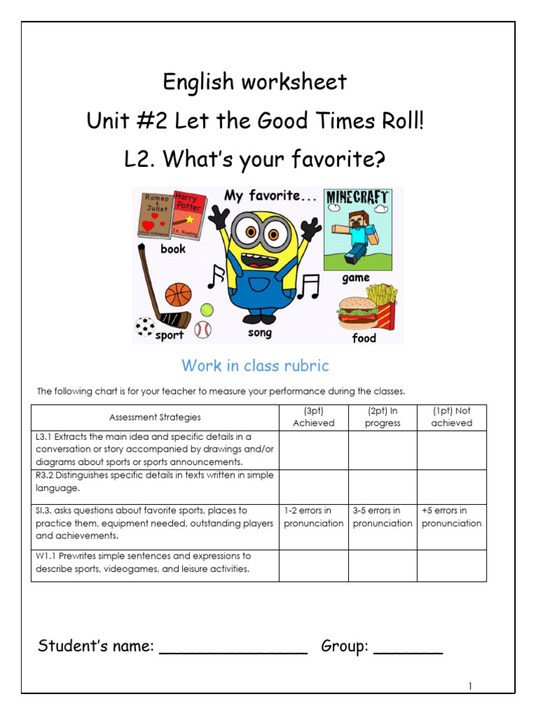 8th U2 - L2 What’s your favorite | PDF | Foods