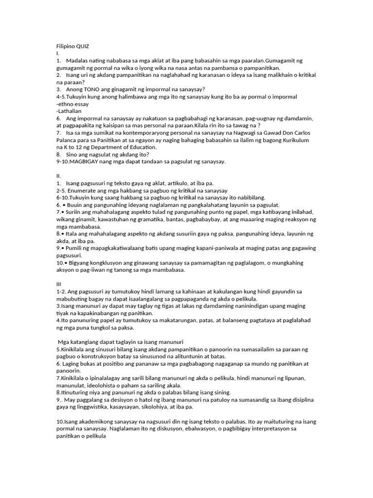 Filipino QUIZ. | PDF