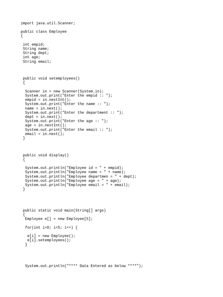 java employee details | PDF