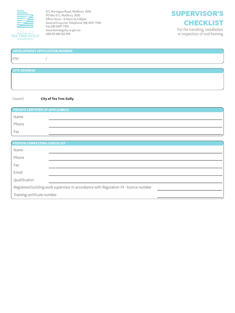 Supervisors Checklist | PDF | Truss | Framing (Construction)
