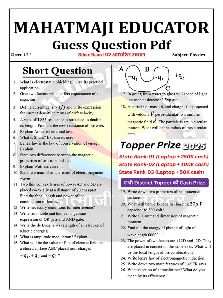 Meetup Guess Question PDF Physics | PDF | Capacitor | Electromagnetic ...