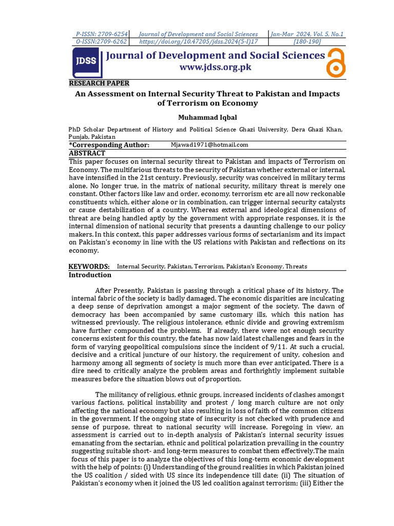 An Assessment On Internal Security Threat To Pakistan and Impacts of ...