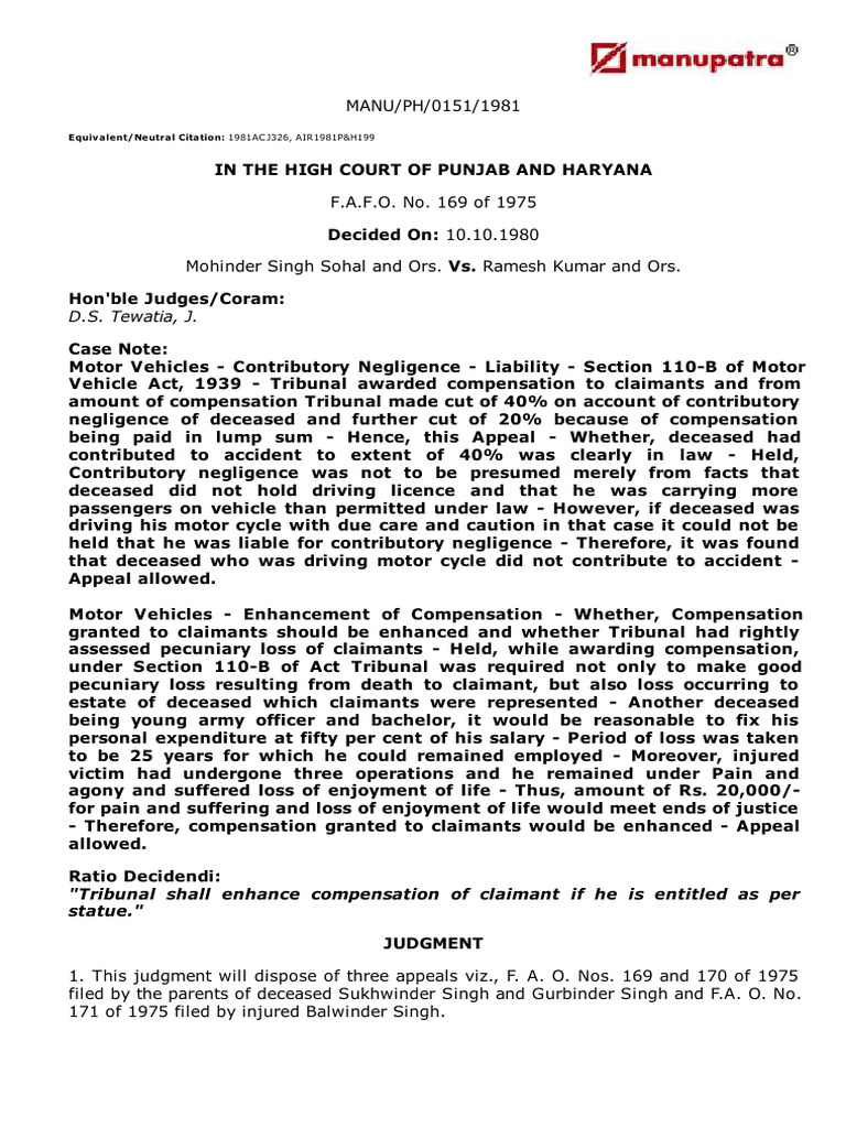 Mohinder_Singh_Sohal_and_Ors_vs_Ramesh_Kumar_and_Op810151COM990219 | PDF | Damages | Negligence