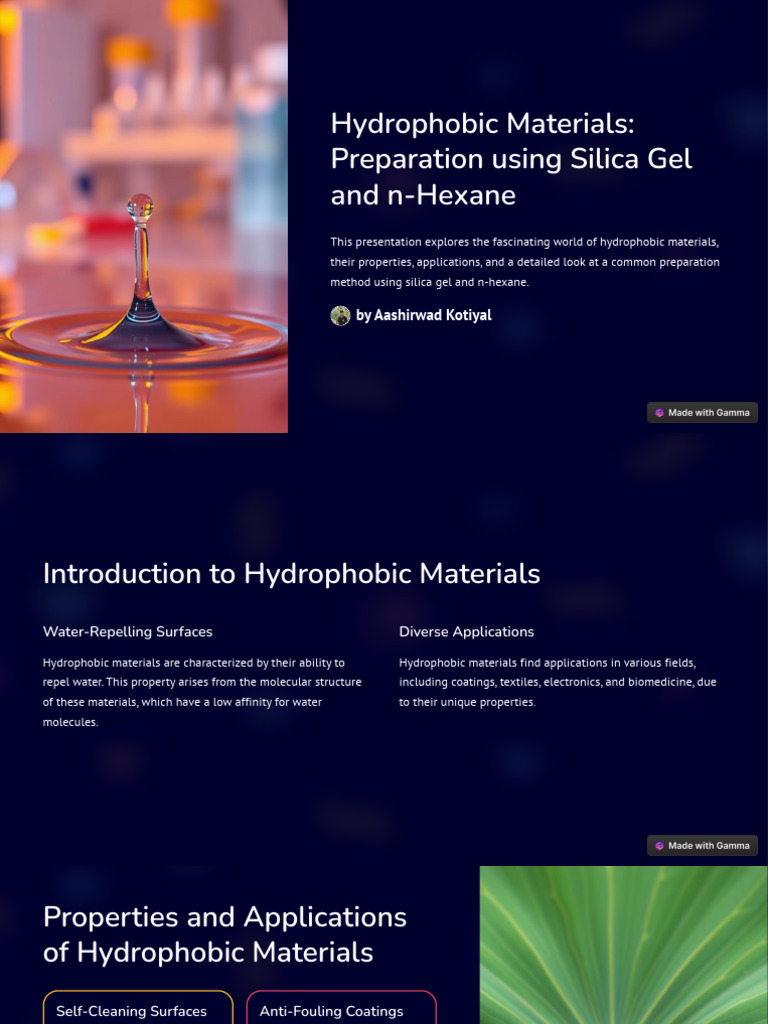 Hydrophobic Materials Preparation Using Silica Gel and N Hexane | PDF | Hydrophobe | Chemistry