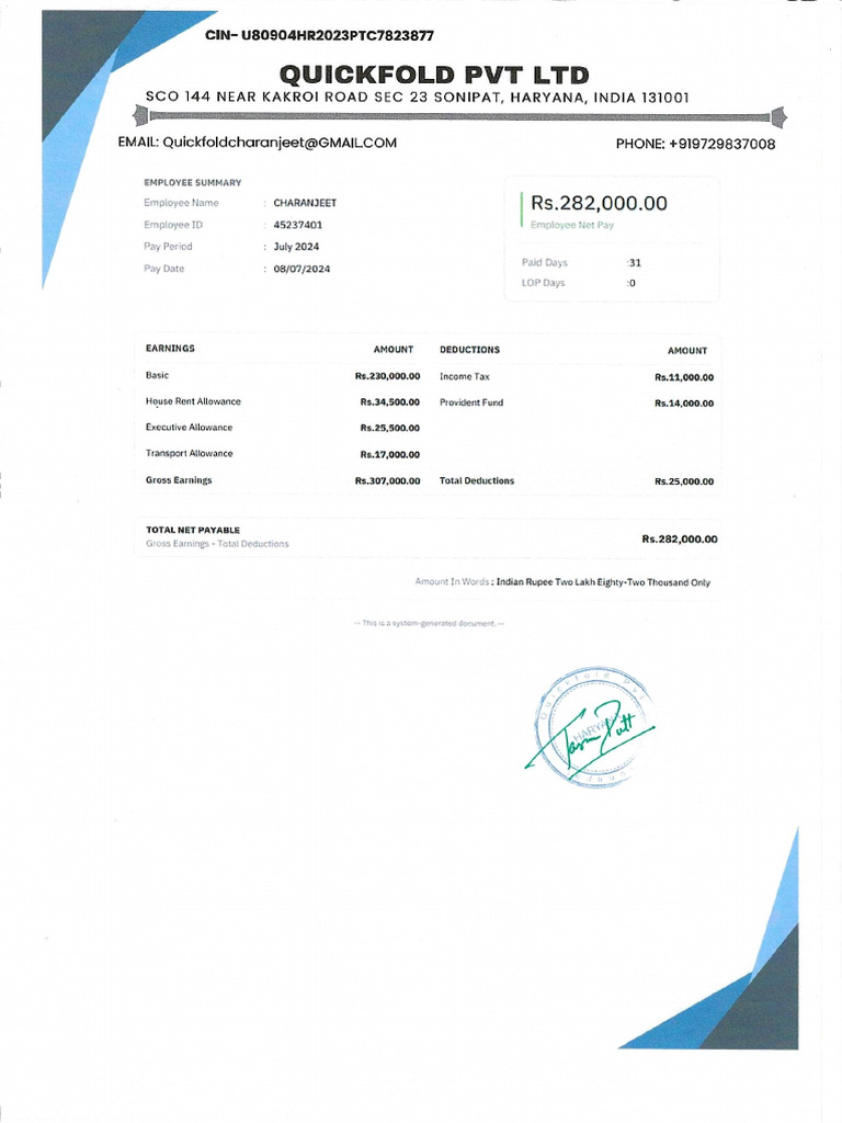 Charanjeet Salary Slips | PDF