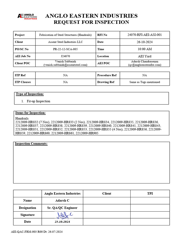 Rfi Aei Asi 001 | PDF